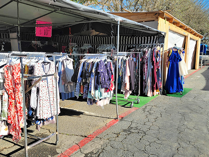 Vintage fashion awaits its second act – that blue formal gown might have stories to tell of Sacramento soirées past, now ready for new adventures.