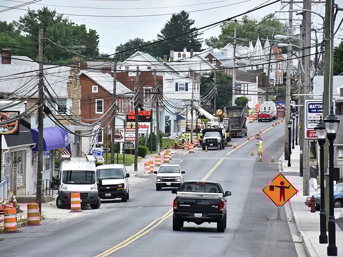 Construction cones can't hide Hampstead's charm. Even road work here feels like you've stepped into a Norman Rockwell painting with pickup trucks.