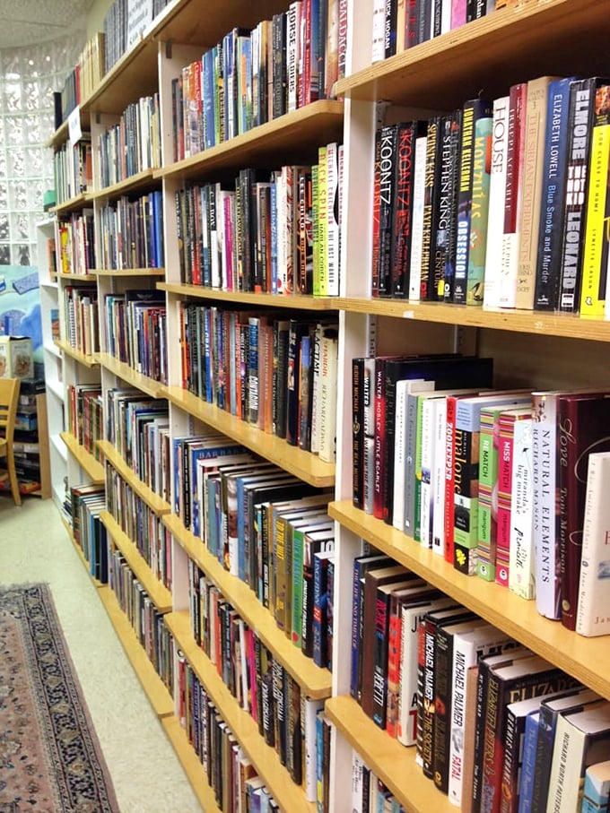 A bibliophile's dream come true – shelves where literary classics mingle with forgotten bestsellers, all waiting for their next chapter. 