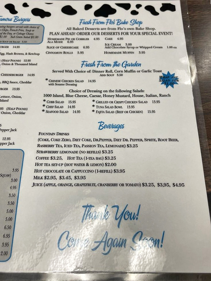 The menu at Flo's doesn't need fancy fonts or trendy descriptions – just straightforward offerings that deliver big on flavor and satisfaction.