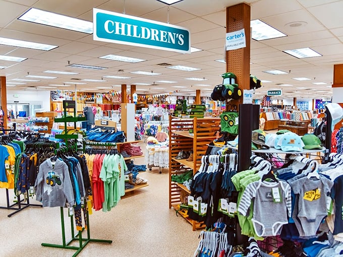 Not just any children's department—this is where Amish practicality meets John Deere enthusiasm for the next generation.