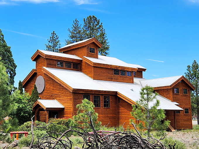 This rustic wooden lodge isn't just a building—it's a love letter to mountain architecture, where every beam tells a story.