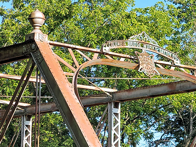 Engineering poetry from 1829—the Columbia Bridge Works plaque reminds us that infrastructure was once crafted with both function and beauty in mind.
