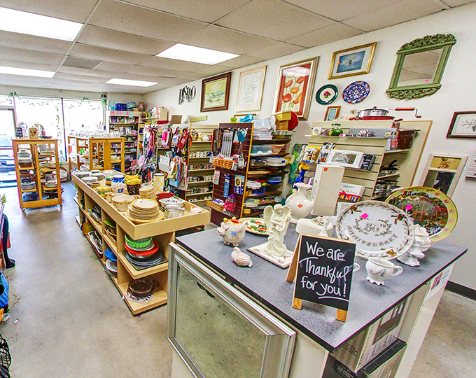 The home décor section is where family heirlooms and conversation pieces find second lives, complete with that "We are Thankful for You" sign that speaks volumes about the store's ethos.