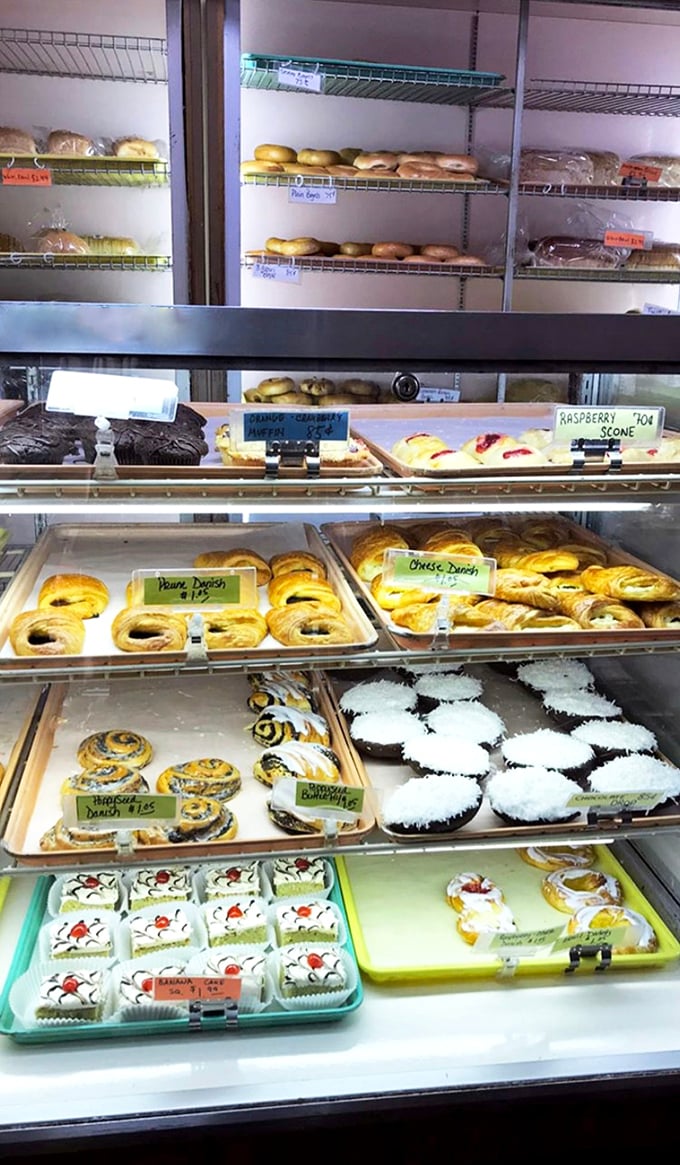 A treasure trove of temptation awaits behind the glass – from classic Danish pastries to coconut-topped delights that would make your grandmother swoon.