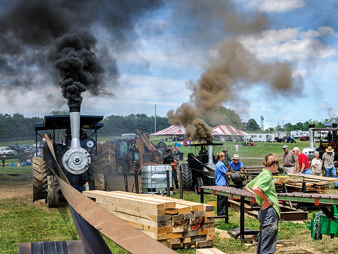 Where tradition powers innovation – steam-powered machinery demonstrates the ingenious blend of old-world craftsmanship and practical engineering at local festivals.