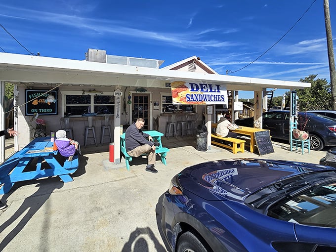 Island Deli on Third serves up lunch with a side of "slow down and stay awhile"—those colorful picnic tables aren't just for show.