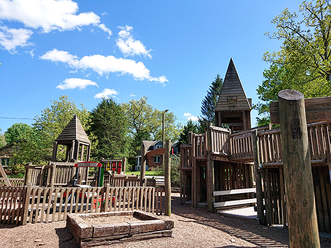 This wooden wonderland isn't just a playground—it's childhood architecture at its finest, where imagination builds faster than little legs can climb.