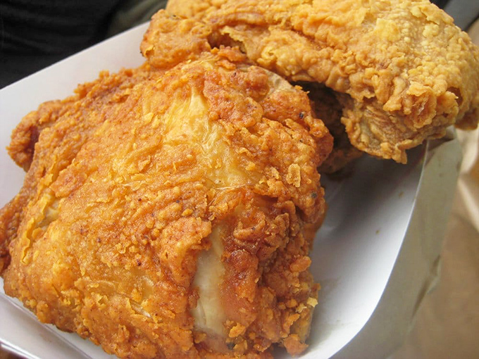 The star of the show: golden-brown, perfectly crispy fried chicken that makes you question every other version you've ever tried.