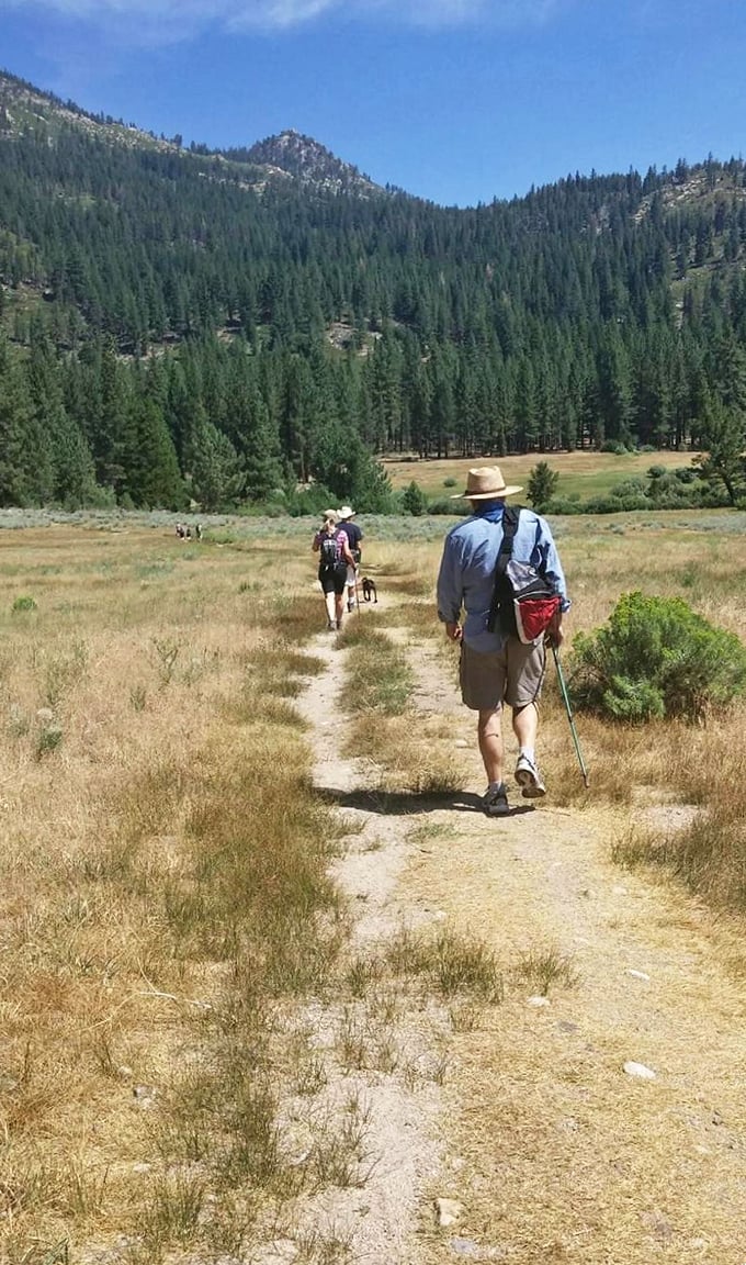 The path less traveled often leads to the best views. Hikers explore Grover Hot Springs' network of trails winding through golden meadows and pine forests.