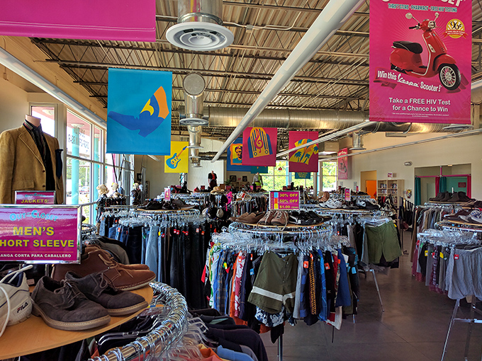 Behold the circular rack symphony, where designer dreams and budget realities finally shake hands and make friends.
