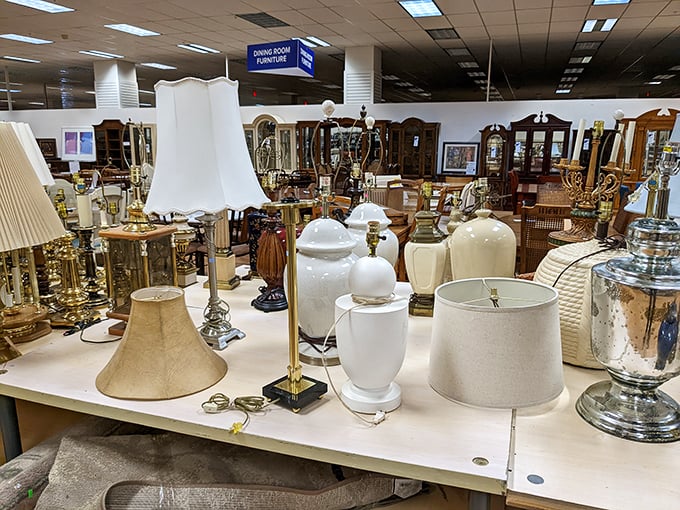 The lamp section rivals Aladdin's cave of wonders – each one waiting to brighten someone's home without dimming their savings.