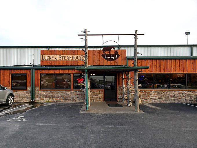 Lucky J Steakhouse combines rustic charm with carnivorous delights – the wooden facade isn't just decoration, it's a warning to nearby cows to keep their distance.