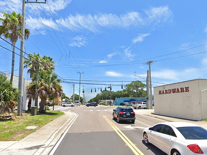 Blue skies, palm trees, and not a snowblower in sight. Edgewater's main thoroughfares maintain that "Old Florida" feel.