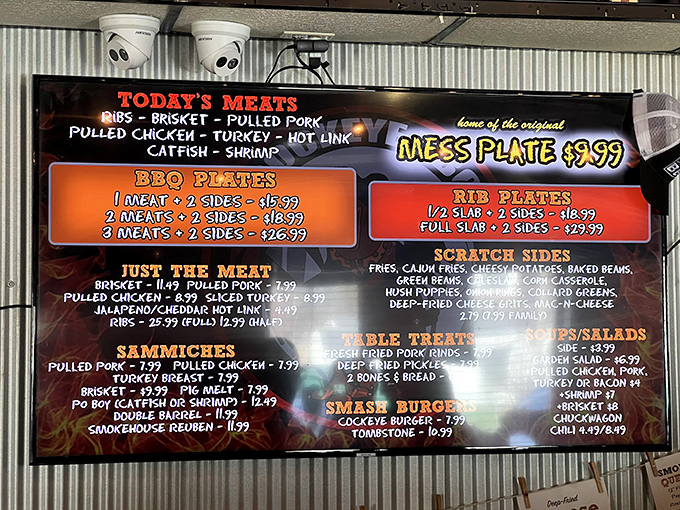 A menu board that cuts to the chase—no flowery descriptions needed when your meat speaks this eloquently.