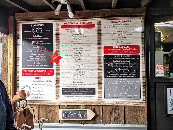 This menu board isn't just a list—it's a treasure map to flavor country, with that red star marking the X where delicious ribs are buried.