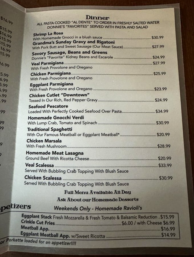 This menu isn't just a list of dishes—it's a roadmap to happiness. Grandma's Sunday Gravy? Homemade gnocchi? The struggle to choose is real.
