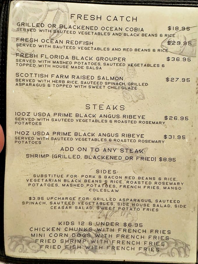 The menu reads like a love letter to Florida's waters – fresh catches prepared simply and perfectly, letting the quality of each ingredient tell its own delicious story.