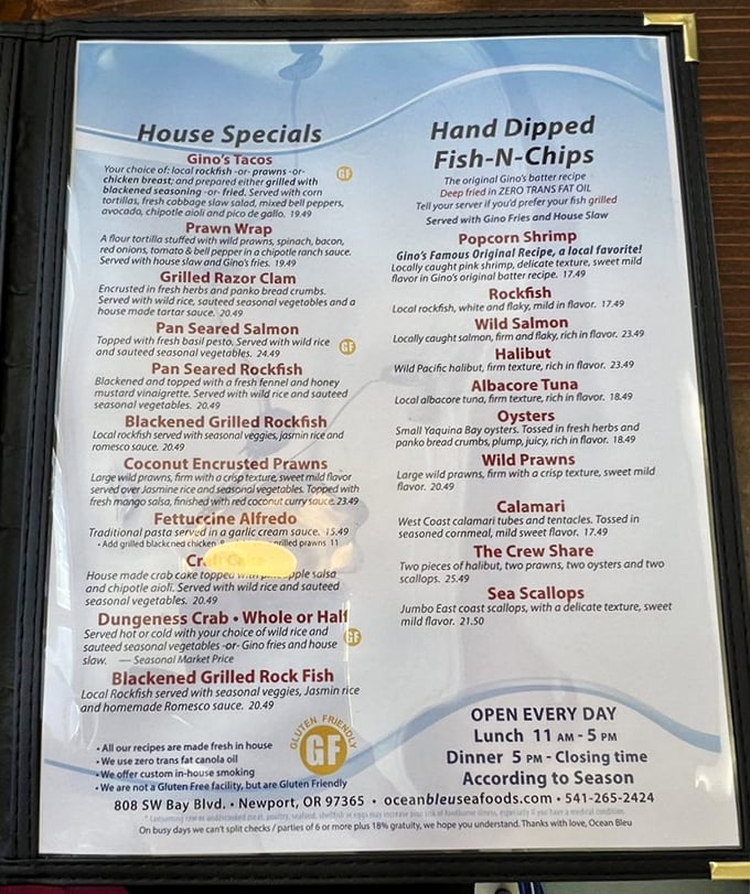 A menu that reads like a love letter to the Pacific. No need for fancy fonts when the seafood speaks this eloquently.