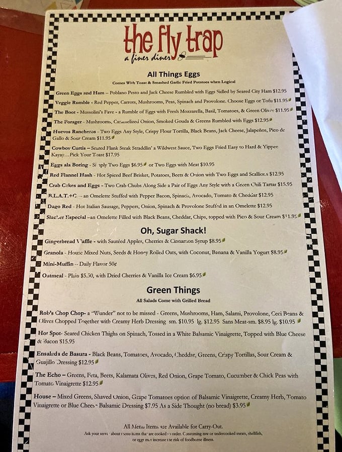 This isn't just a menu—it's a literary masterpiece where "Green Eggs and Ham" isn't Dr. Seuss, but a poblano-infused revelation.