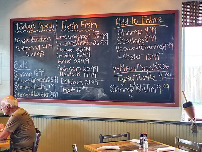 The daily chalkboard menu reads like a love letter from the ocean—each fish promising its own unique Florida seafood story. 