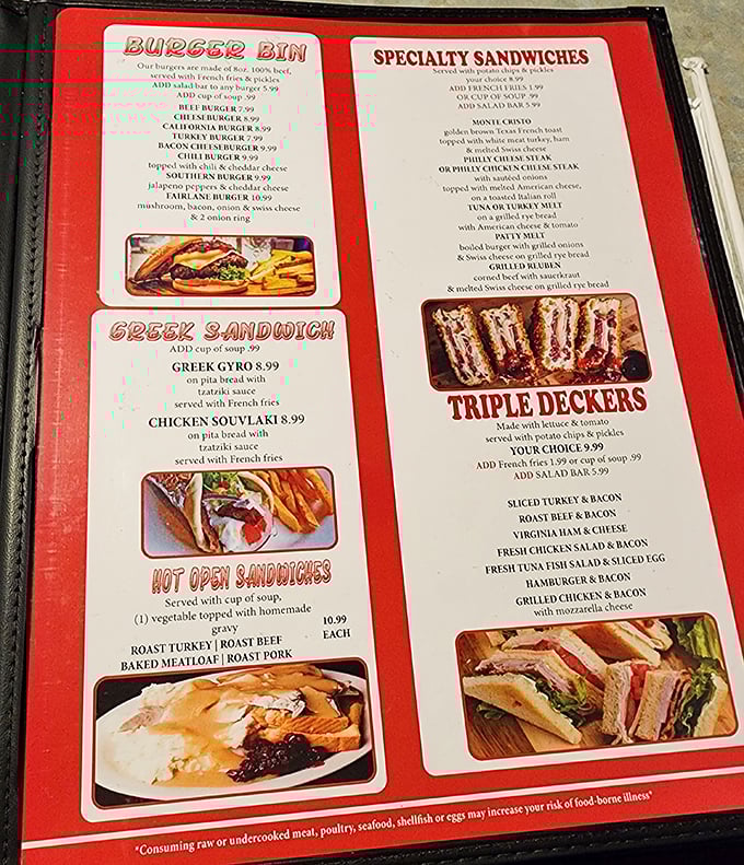 This menu isn't just offering food—it's presenting a roadmap to happiness, with the Triple Deckers section serving as the promised land.