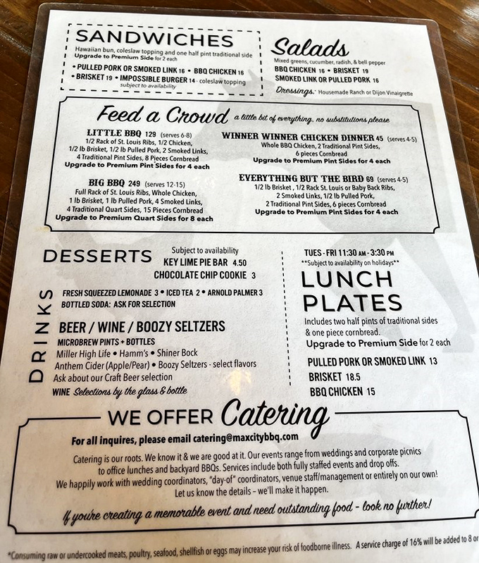 A menu that doesn't mess around – when "Feed a Crowd" is an actual category, you know you're in the right place.