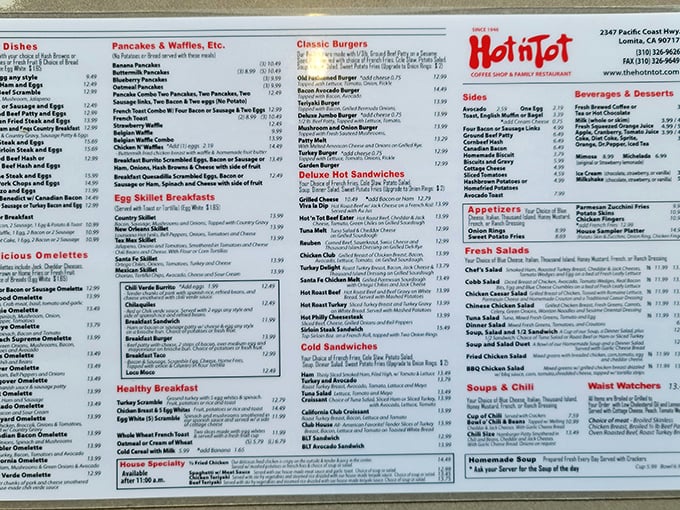 A menu so comprehensive it could double as light reading material. The breakfast section alone requires strategic planning.