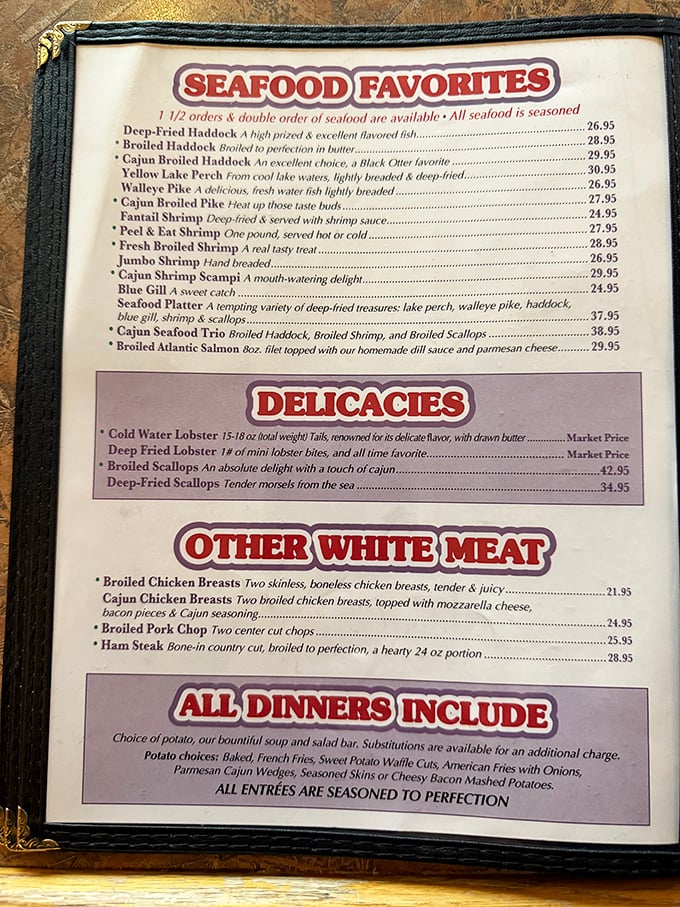 The menu reads like a love letter to Wisconsin's culinary heritage, with seafood treasures that would make coastal restaurants blush with envy.