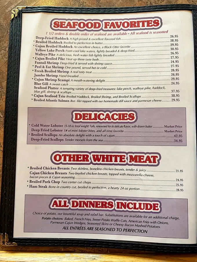 The menu reads like a love letter to Wisconsin's culinary heritage, with seafood treasures that would make coastal restaurants blush with envy.