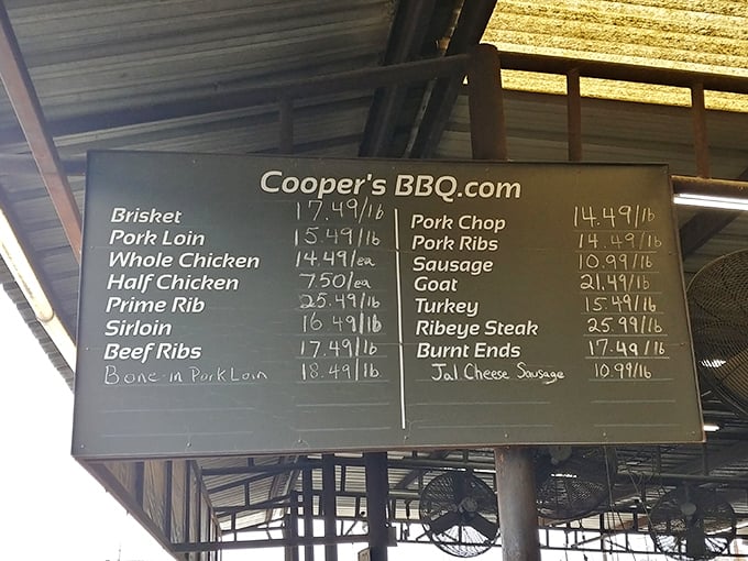 The chalkboard menu is Texas poetry—simple, direct, and promising meaty delights that'll have you contemplating a second mortgage for "just one more pound."