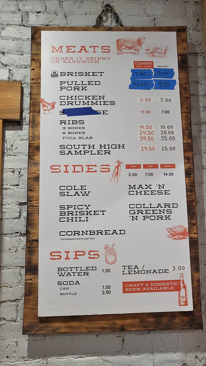 A menu that cuts right to the chase—no flowery descriptions needed when your meat speaks for itself.