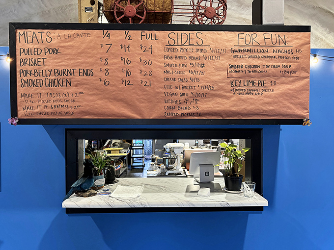 The handwritten menu board—barbecue's version of poetry. Each date-stamped meat tells a story of patience, smoke, and dedication to craft.