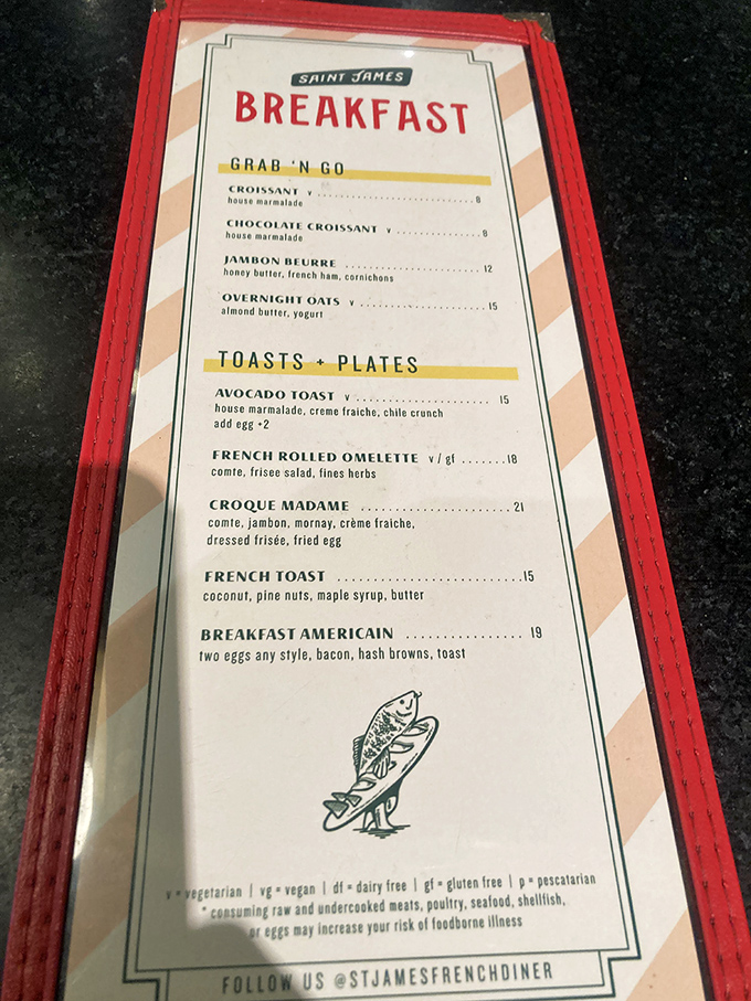 A breakfast menu that speaks fluent French but isn't too fancy to serve you proper American eggs and bacon. Culinary diplomacy at its finest.