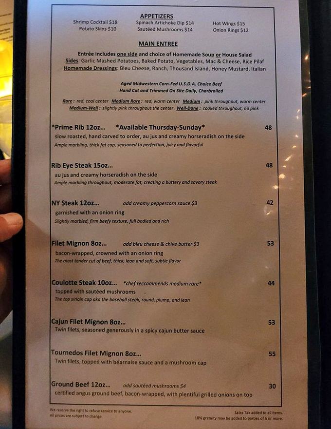 A menu that cuts right to the chase – no foam, no deconstructed nonsense, just perfectly aged beef prepared with respect and reverence.