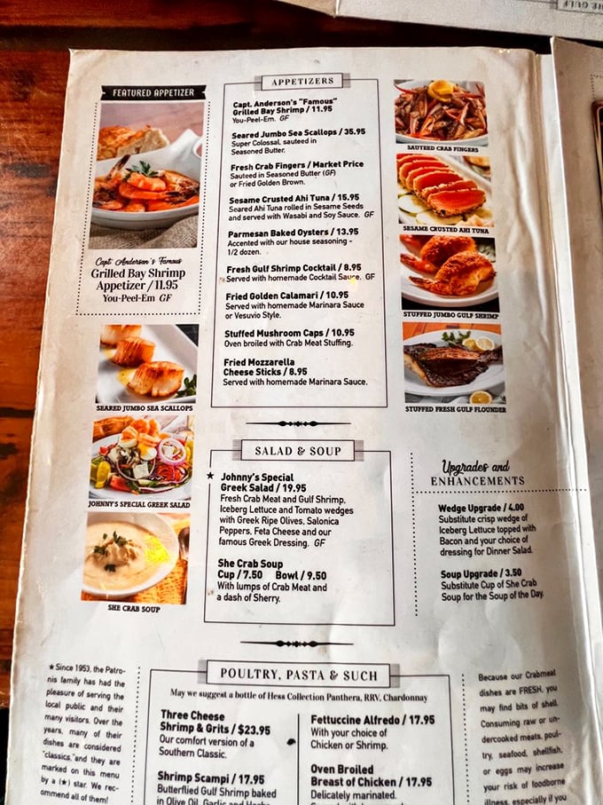 Reading this menu is like getting a love letter from the Gulf of Mexico—each dish a promise of oceanic delights to come.