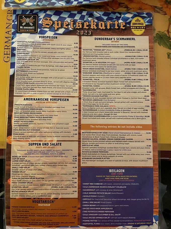 The "Speisekarte" isn't just a menu—it's a treasure map where X marks the schnitzel. Adventure awaits between these blue-checkered borders.