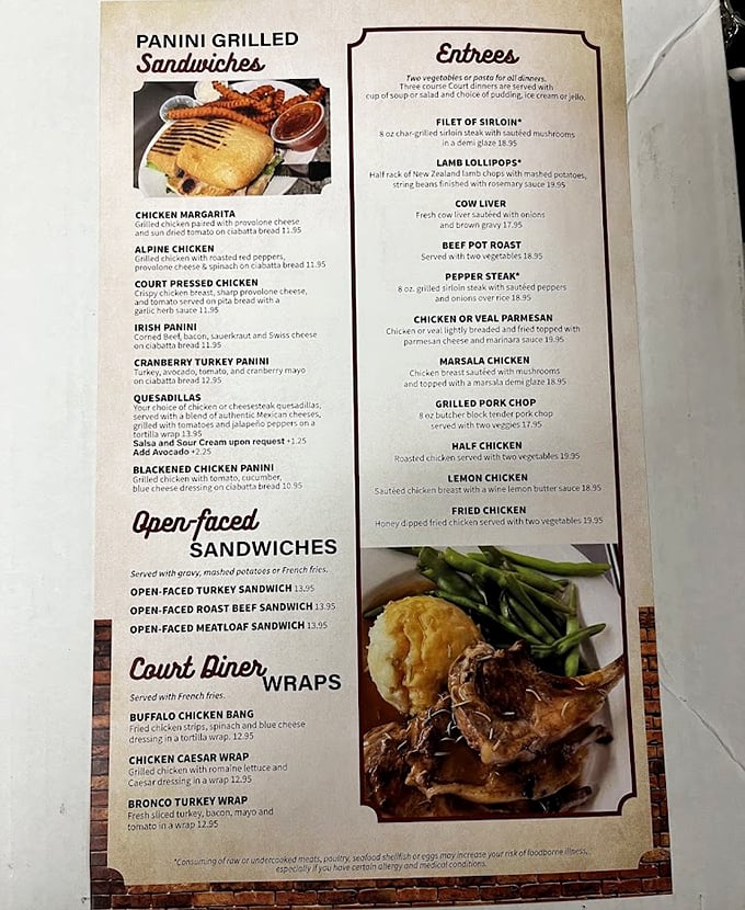 The menu reads like a comfort food love letter – paninis, open-faced sandwiches, and entrees that would make your cardiologist wince but your soul sing.