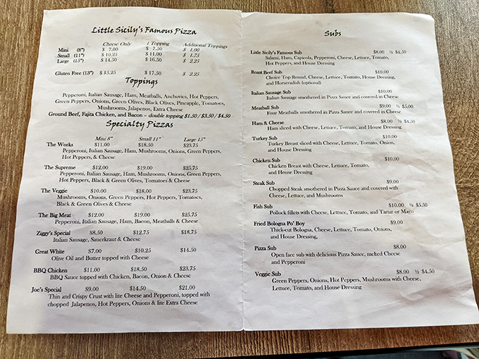 A menu that hasn't changed in decades isn't stuck in the past—it's perfected the present. Those specialty pizzas aren't just food; they're edible family heirlooms.