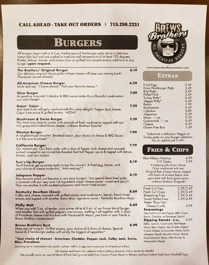 This menu isn't just a list of food—it's a roadmap to happiness. Each burger description reads like a love letter to your appetite.