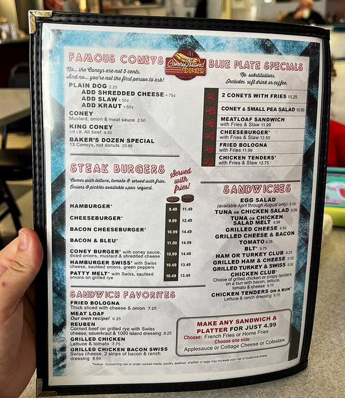 A menu that hasn't changed because it doesn't need to – when you've perfected the coney, why mess with success?