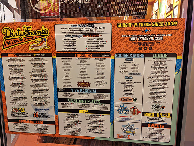 This isn't just a menu – it's a roadmap to hot dog enlightenment with more options than cable TV.
