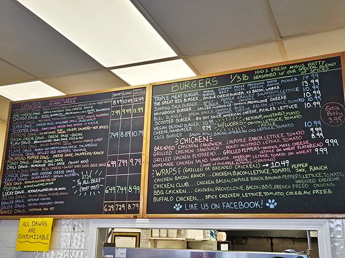 When your menu needs multiple chalkboards, you know you're dealing with serious hot dog artistry and endless possibilities.