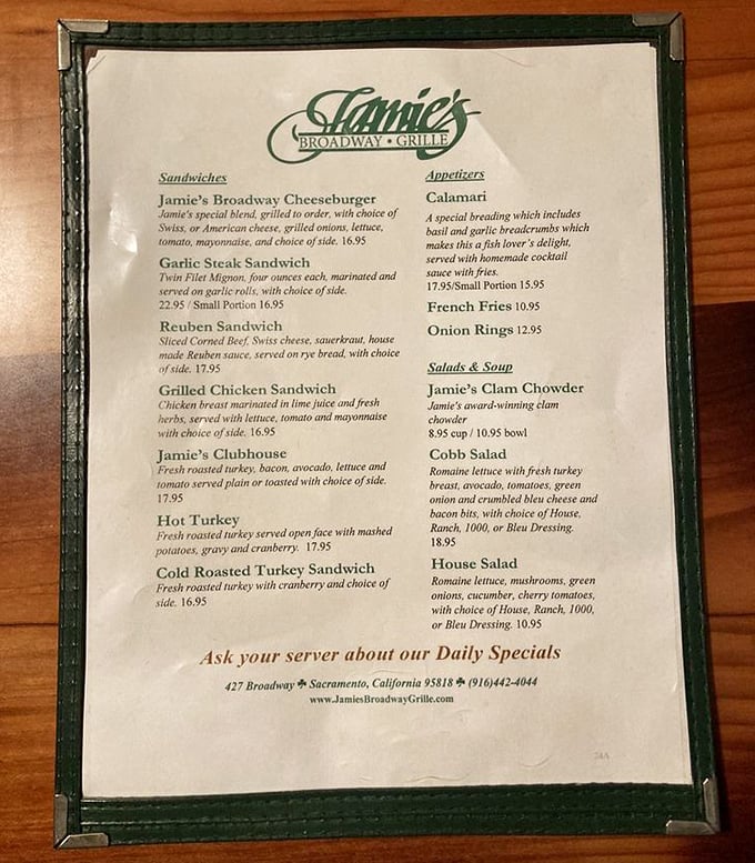 A menu that doesn't need fancy fonts or flowery descriptions—just straightforward promises of deliciousness that Jamie's has been keeping for decades. 