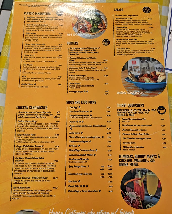 A menu that reads like a love letter to comfort food—each item promising the kind of satisfaction that makes smartphones temporarily irrelevant.