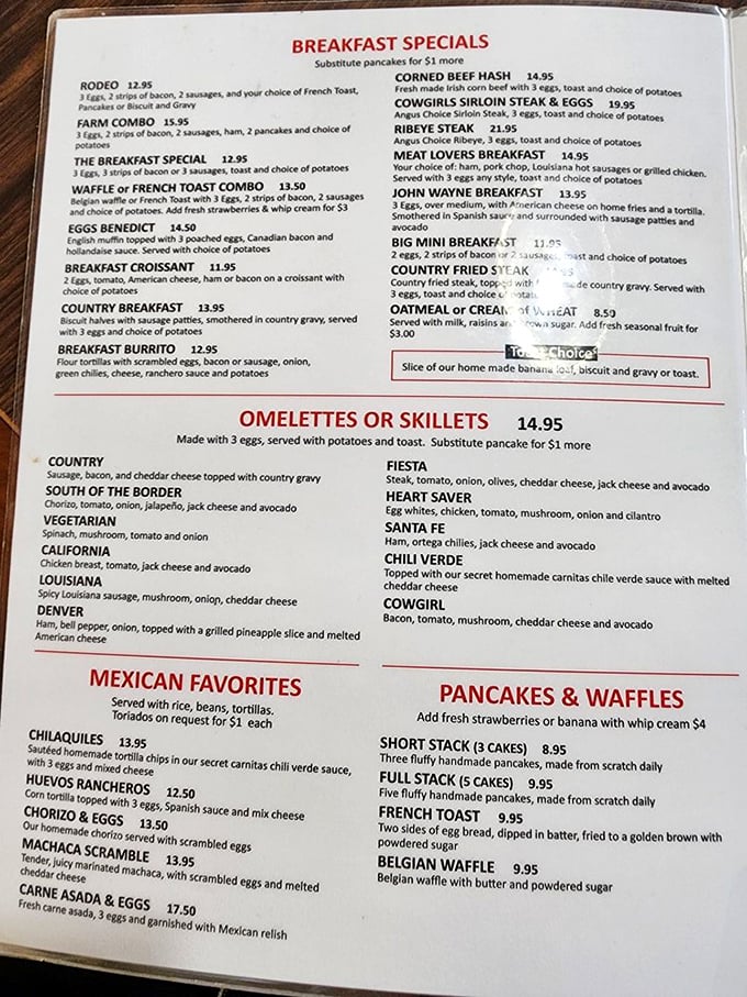 A menu that reads like a love letter to breakfast classics. No molecular gastronomy here—just honest food that understands the assignment.
