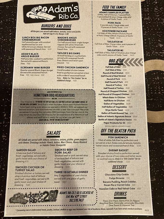A menu that reads like barbecue poetry—where decisions become existential crises and "I'll have one of everything" seems perfectly reasonable.