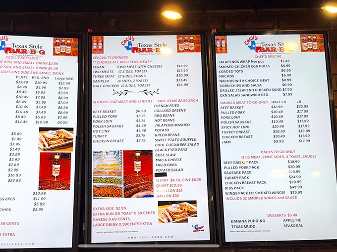 The menu board reads like a love letter to smoked meat enthusiasts—a roadmap to delicious decisions that will haunt your dreams.