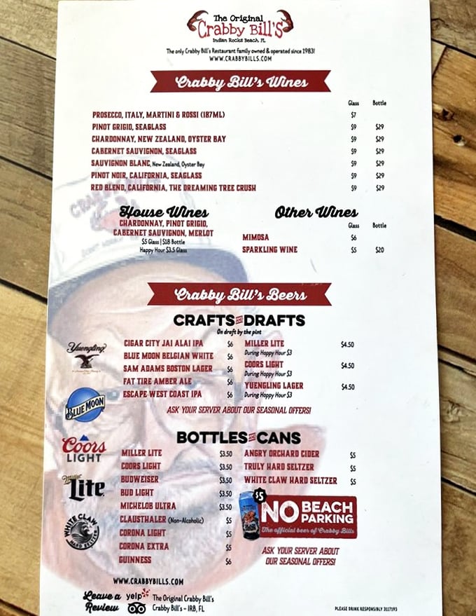 The drink menu offers everything from local craft beers to simple wines – because nothing complements fresh seafood like a cold beverage with a Gulf view.