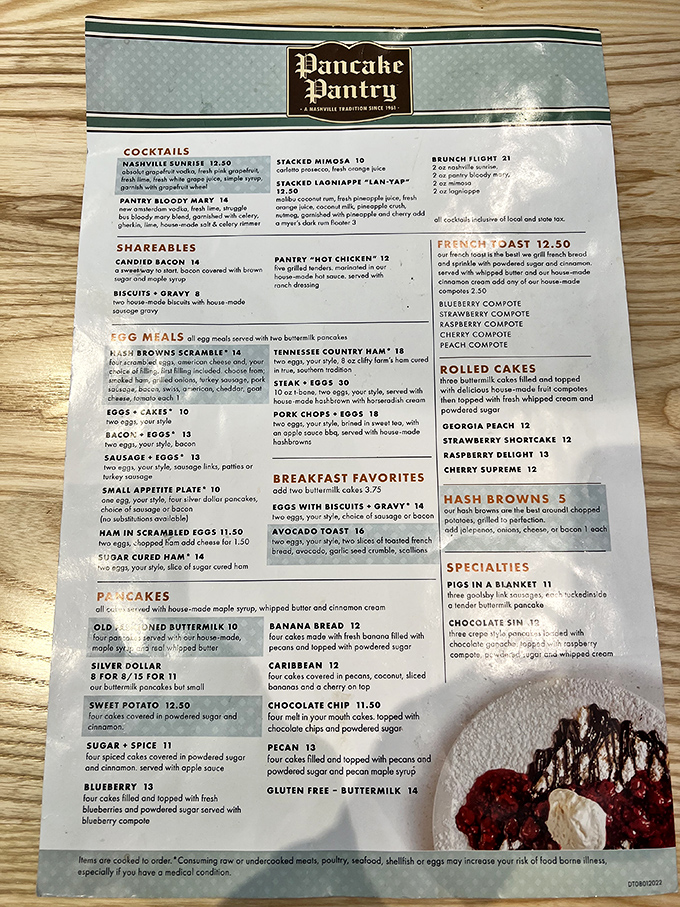 This isn't just a menu—it's a roadmap to happiness with detours through Sweet Potato Pancake Avenue and Chocolate Chip Boulevard.